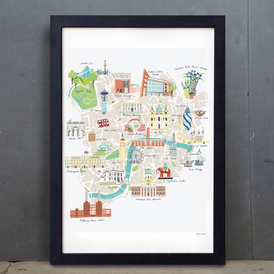 Illustrated Map of London - A2 - A3 - London Map - Colourful Art Print ...
