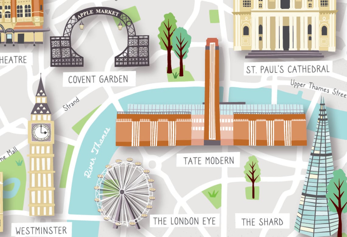 Illustrated Map London England A4 Hand-drawn Map Poster - Etsy