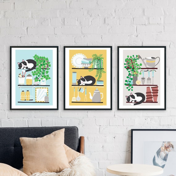 Urns & Memorials Pet Portraits Set of 3 Cat Art Prints A4 Pet Supplies ...
