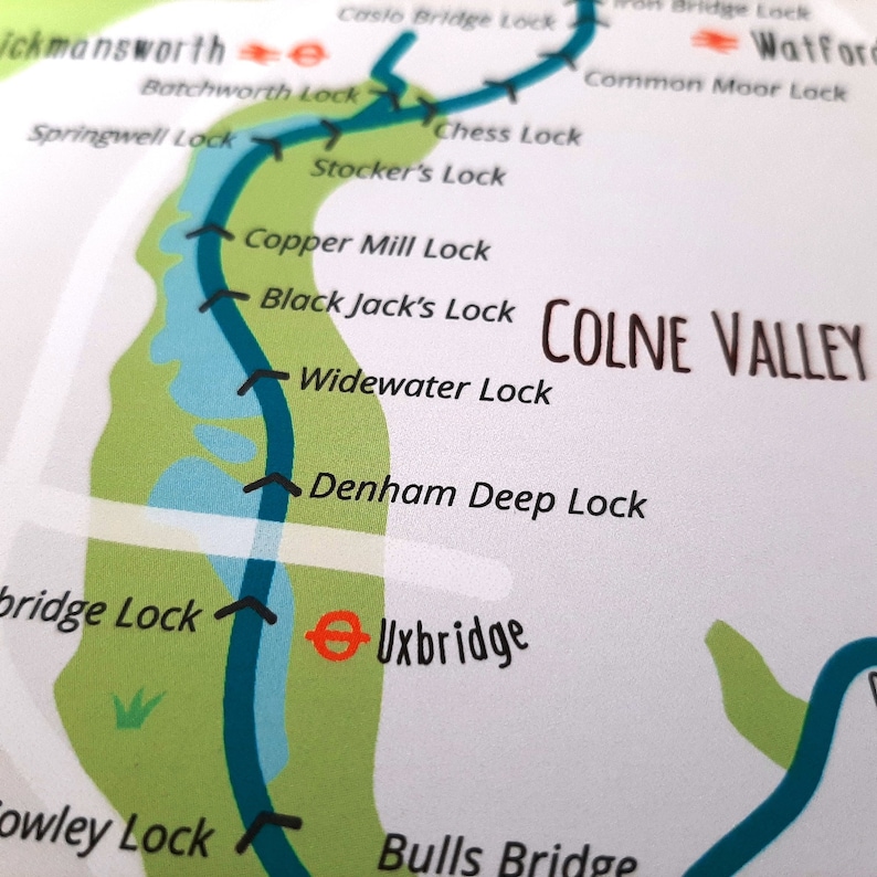 London and South East Waterways Network Map-a3-a4 Illustrated - Etsy UK