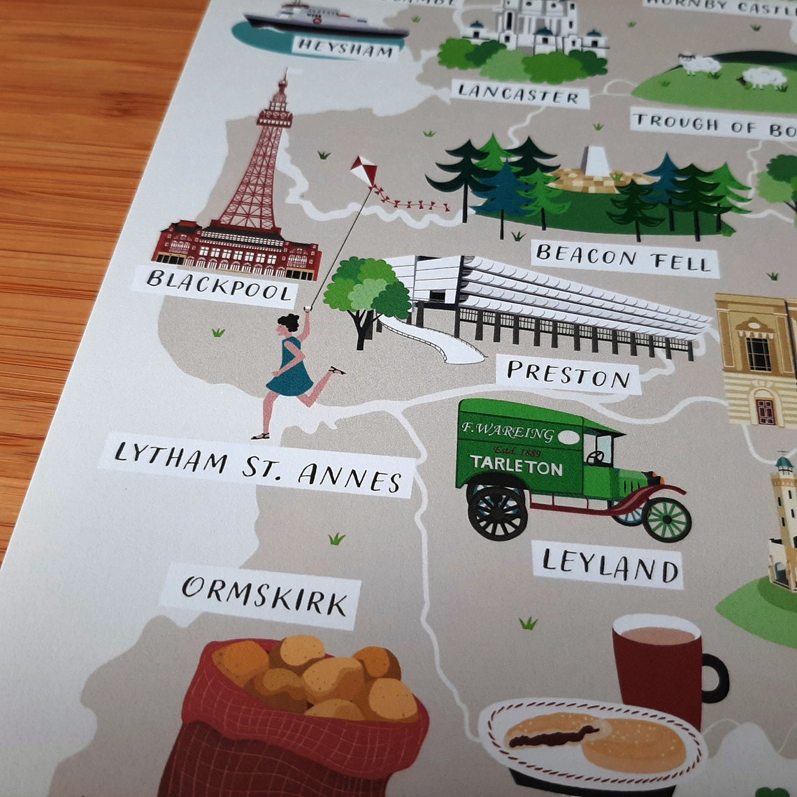 Illustrated Map of Lancashire A4 Hand-drawn Map Perfect Gift Ready to ...