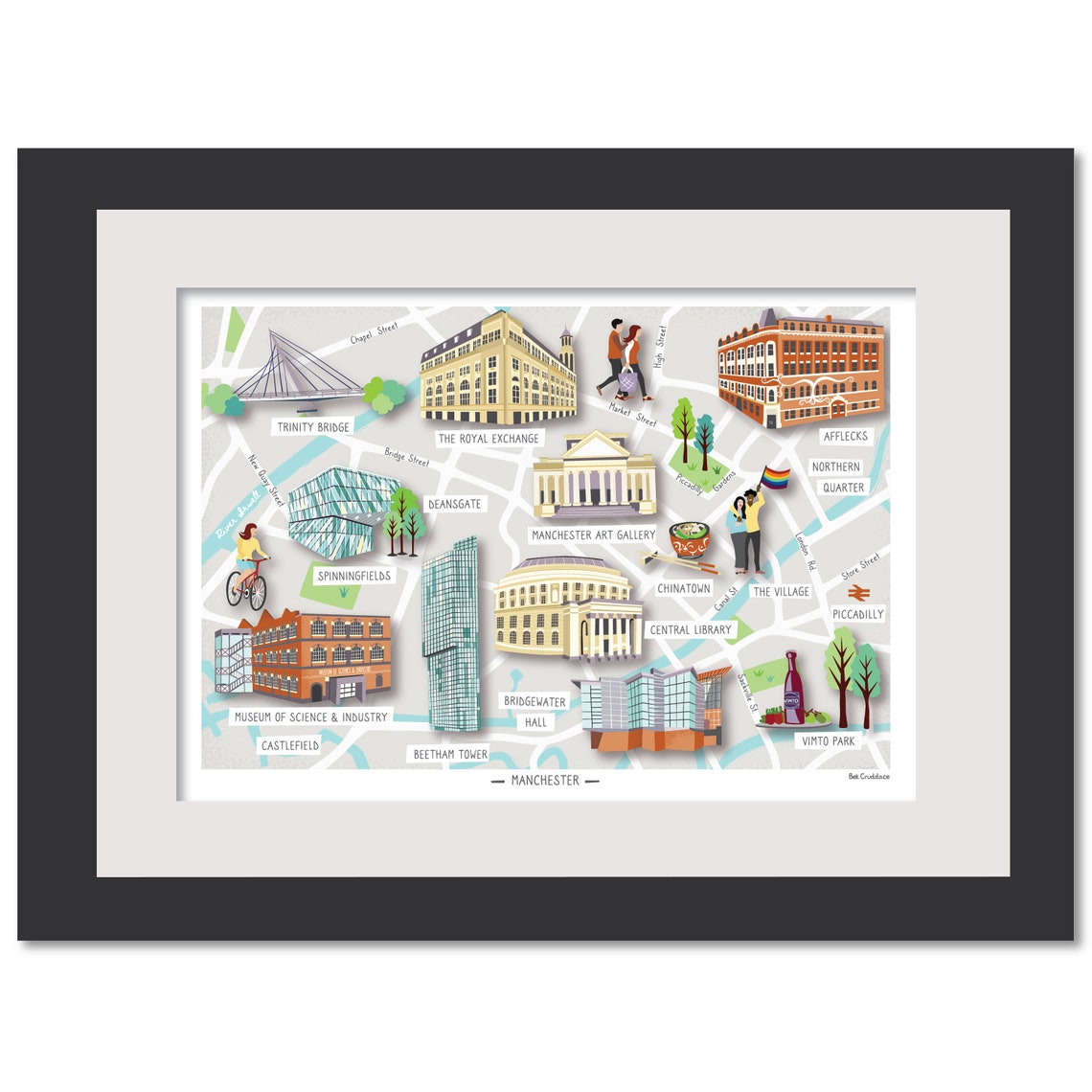 Illustrated Map Manchester, England - A4 - Hand-drawn Map - Poster ...