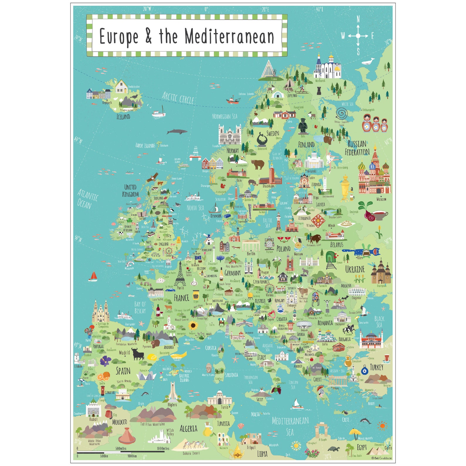 Illustrated Map of Europe - Children's Europe Map - A1 - A2 - A4 - Art ...