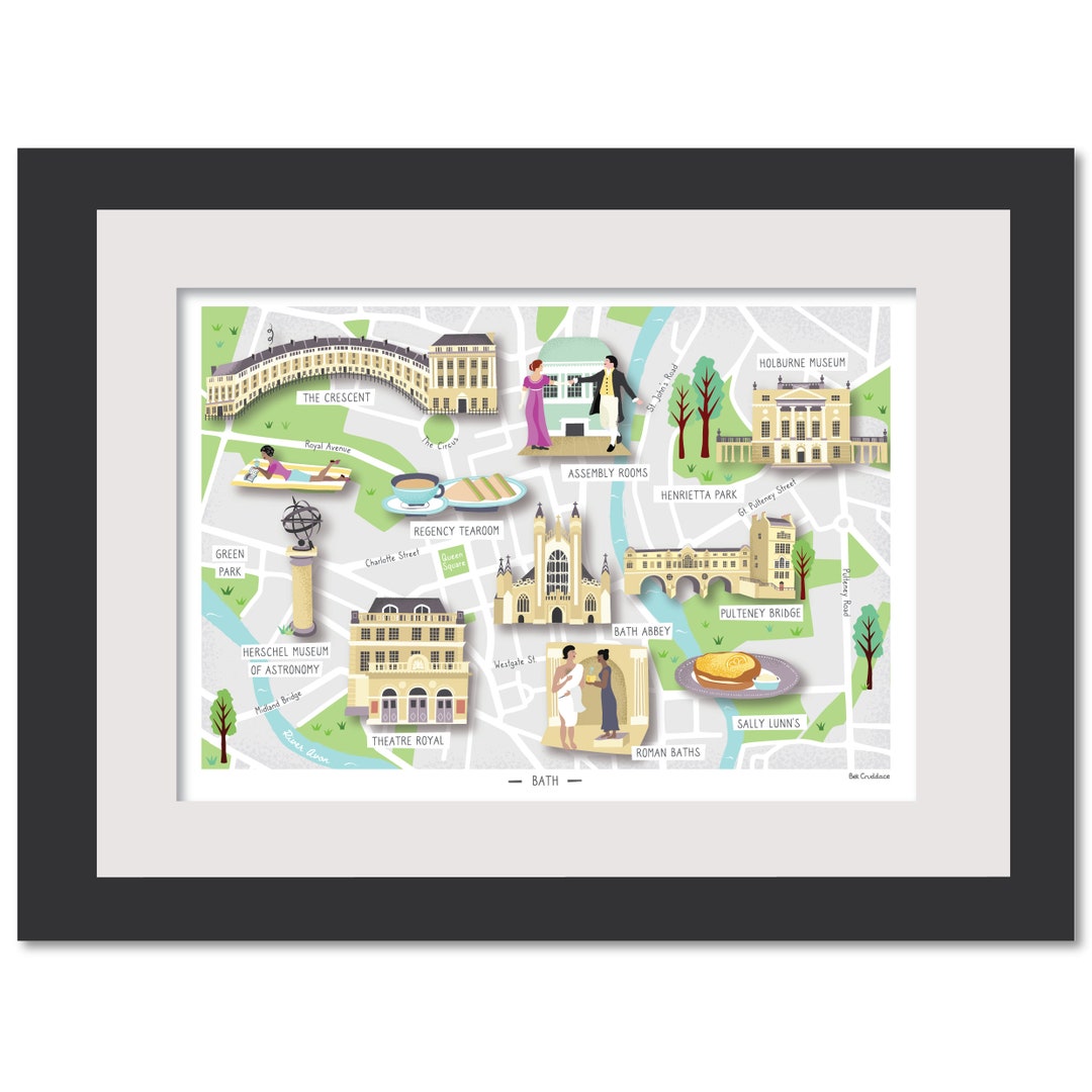 Illustrated Map Bath, England - A4 - Hand-drawn Map - Poster - Perfect ...