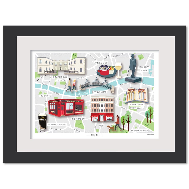 Illustrated Map Dublin, Ireland - A4 - Hand-drawn Map - Poster ...