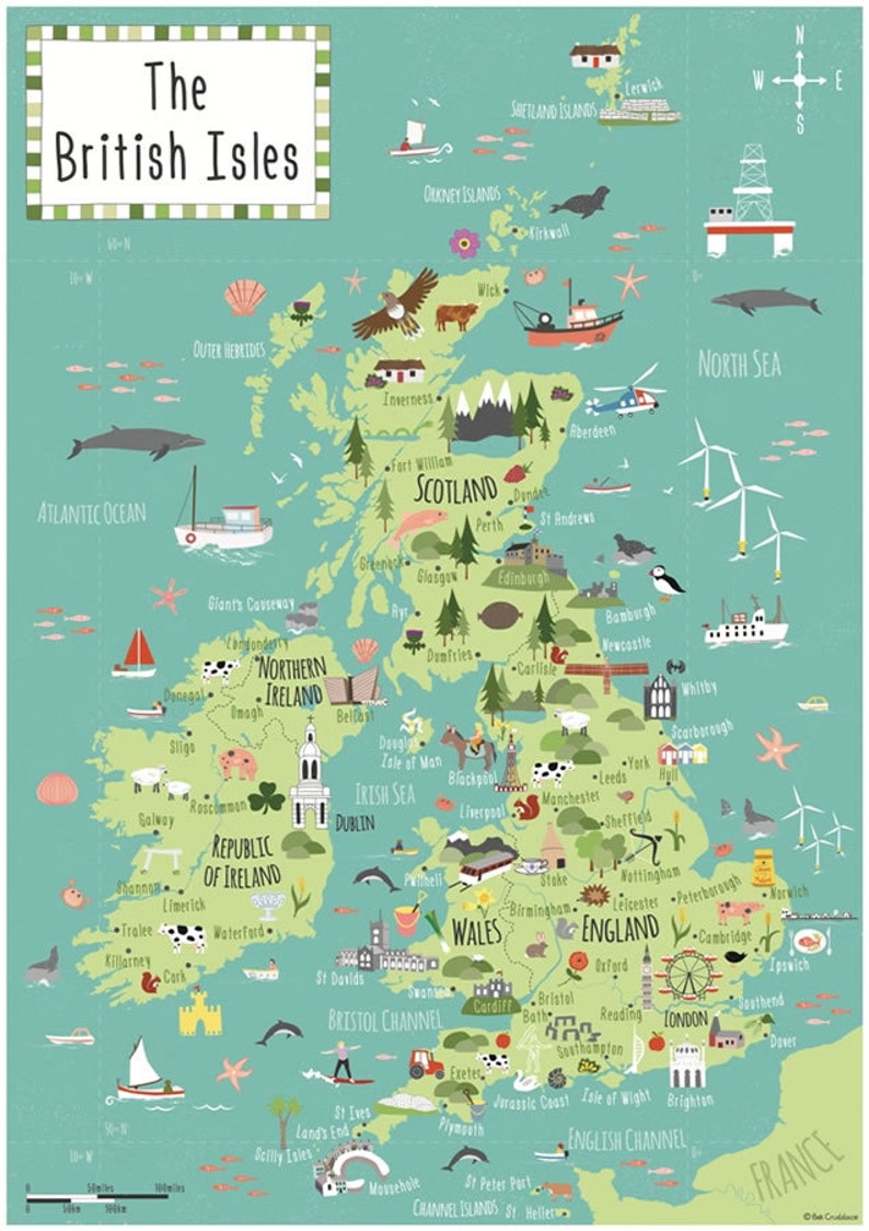 Mappa illustrata delle isole britanniche Mappa del Regno Unito per ...