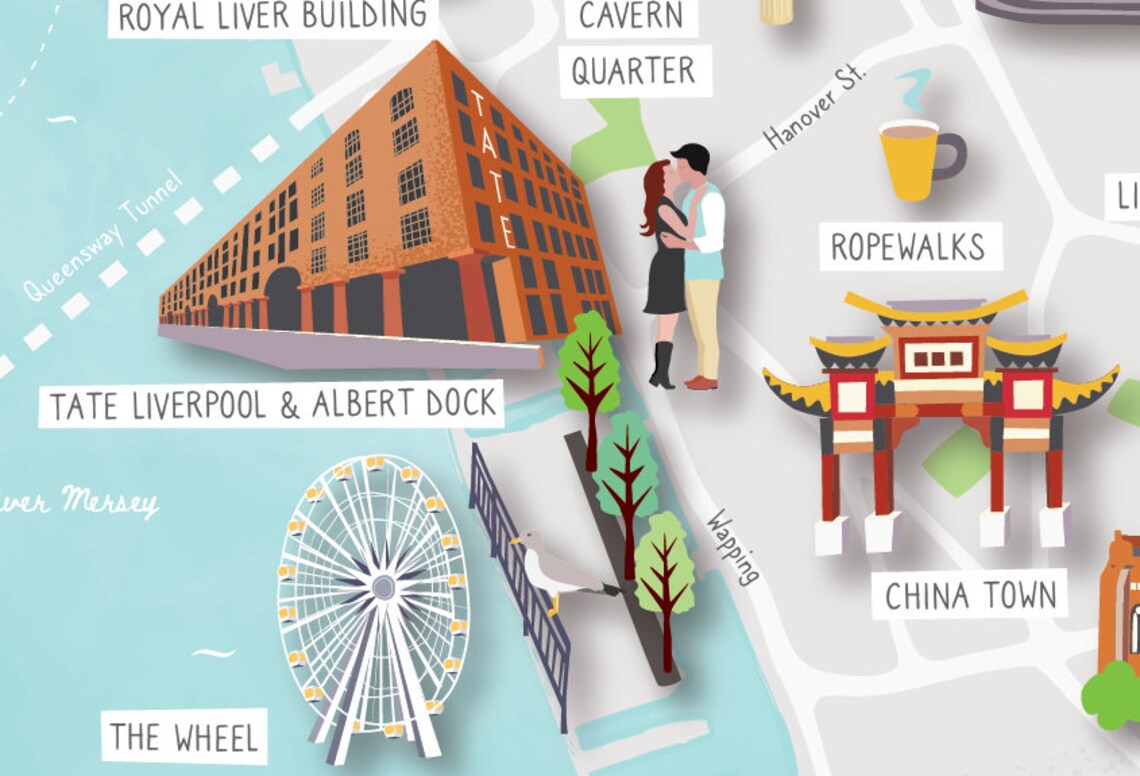 Illustrated Map Liverpool A4 Hand-drawn Map Poster - Etsy