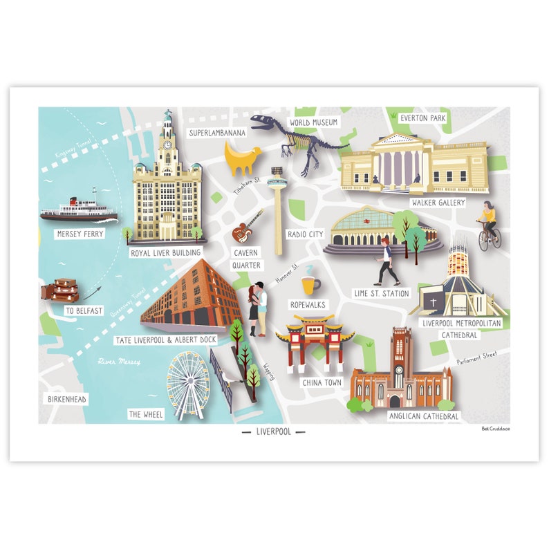 Illustrated Map Liverpool- A4 - Hand-drawn Map - Poster - Perfect Gift ...