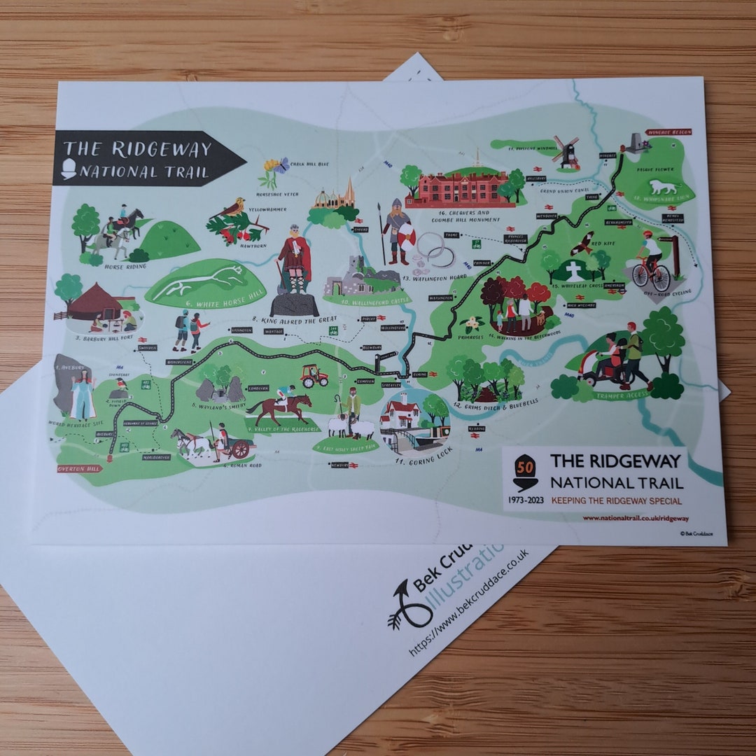 Illustrated Map of the Ridgeway National Trail - Postcard - King Alfred ...