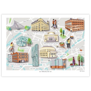 Illustrated Map Manchester, England - A4 - Hand-drawn Map - Poster ...