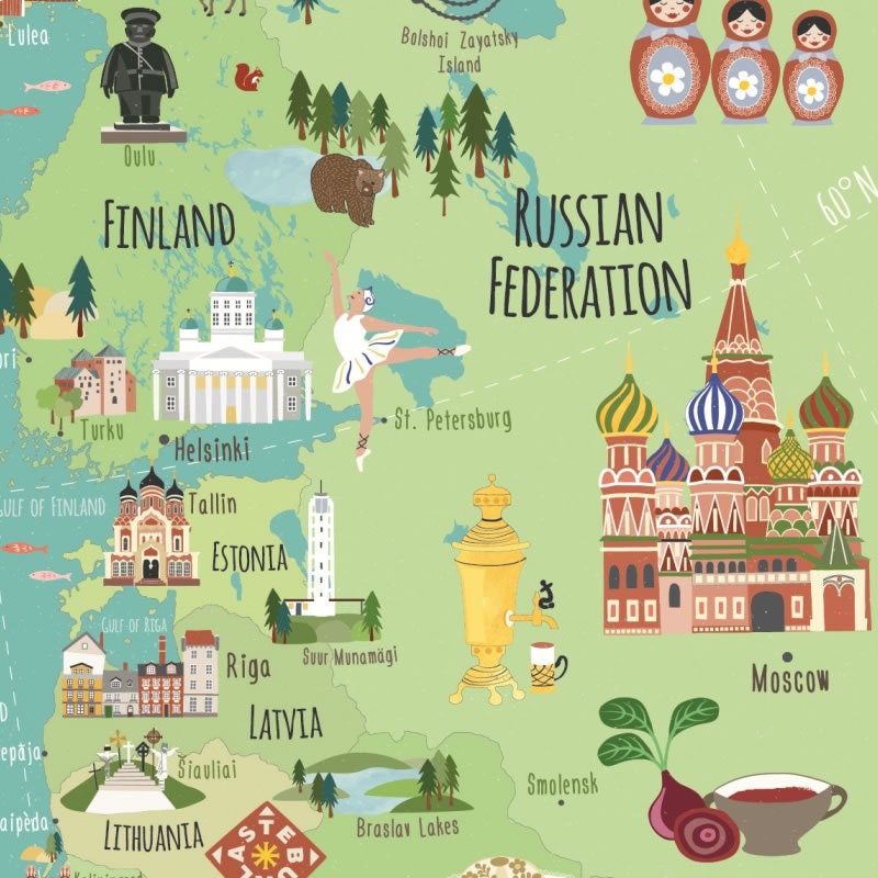 Illustrated Map of Europe Children's Europe Map A1 | Etsy