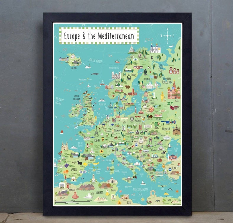Illustrated Map of Europe Children's Europe Map A1 - Etsy UK
