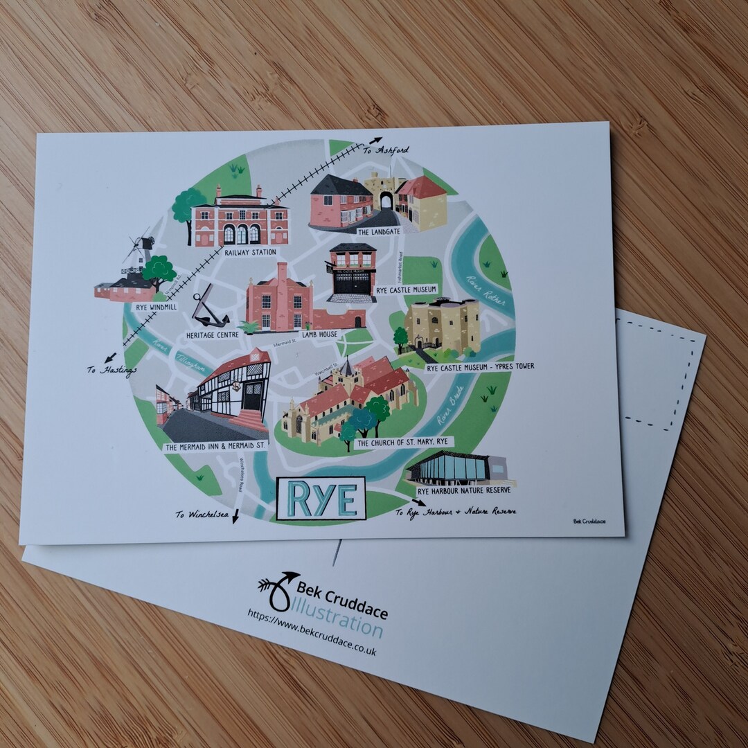 Illustrated Map Rye - Postcard - Hand-drawn Map Postcard - Etsy UK