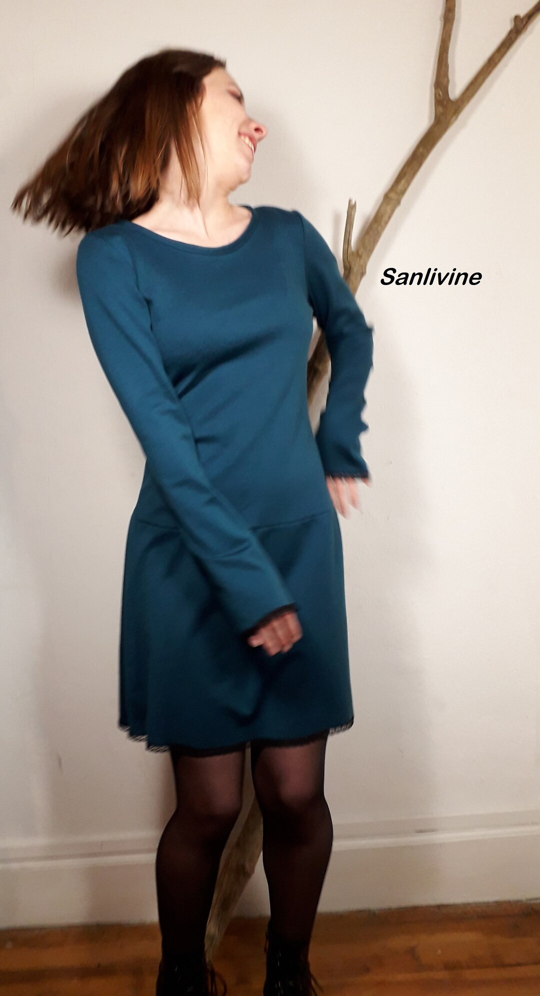 Petrol Blue Anubis Dress With Black Lace Autumn Dress the Blue - Etsy