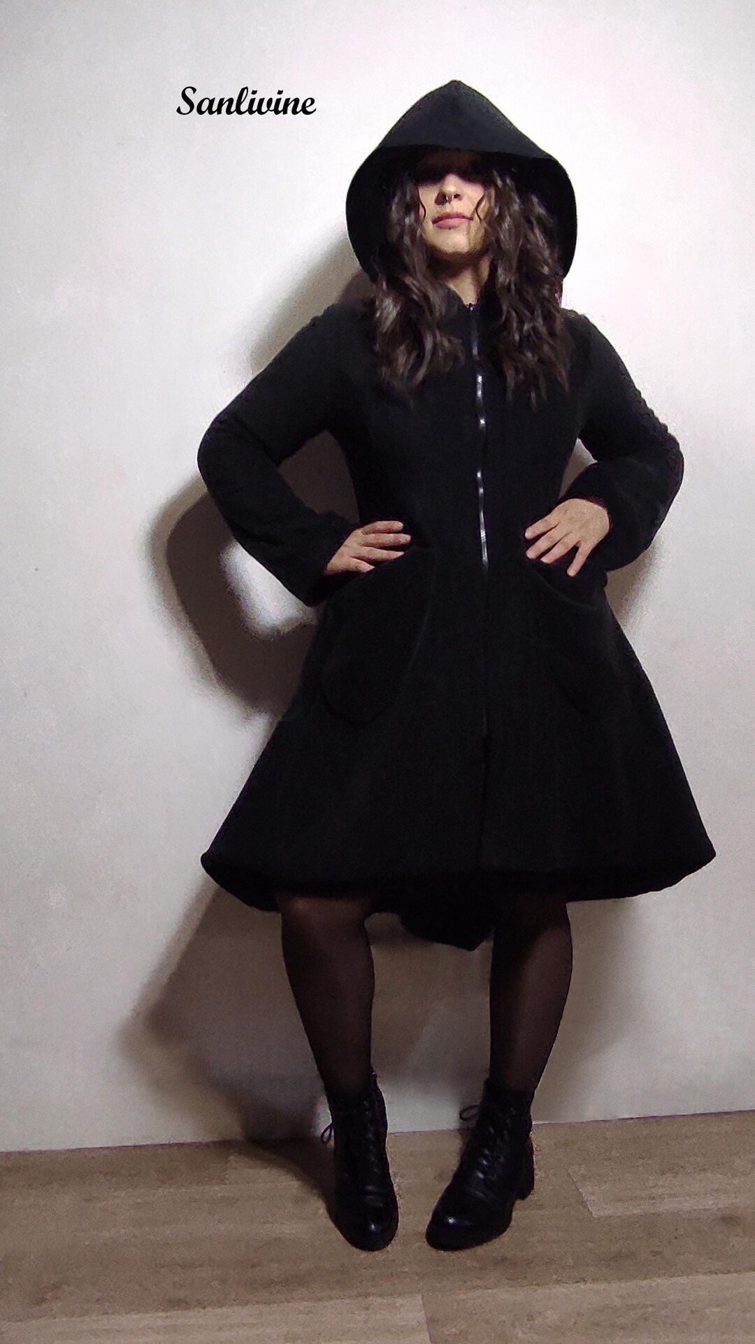 Black Elven Fairy Trench Coat Jacket "elfrith 2" Loose Hood in ...
