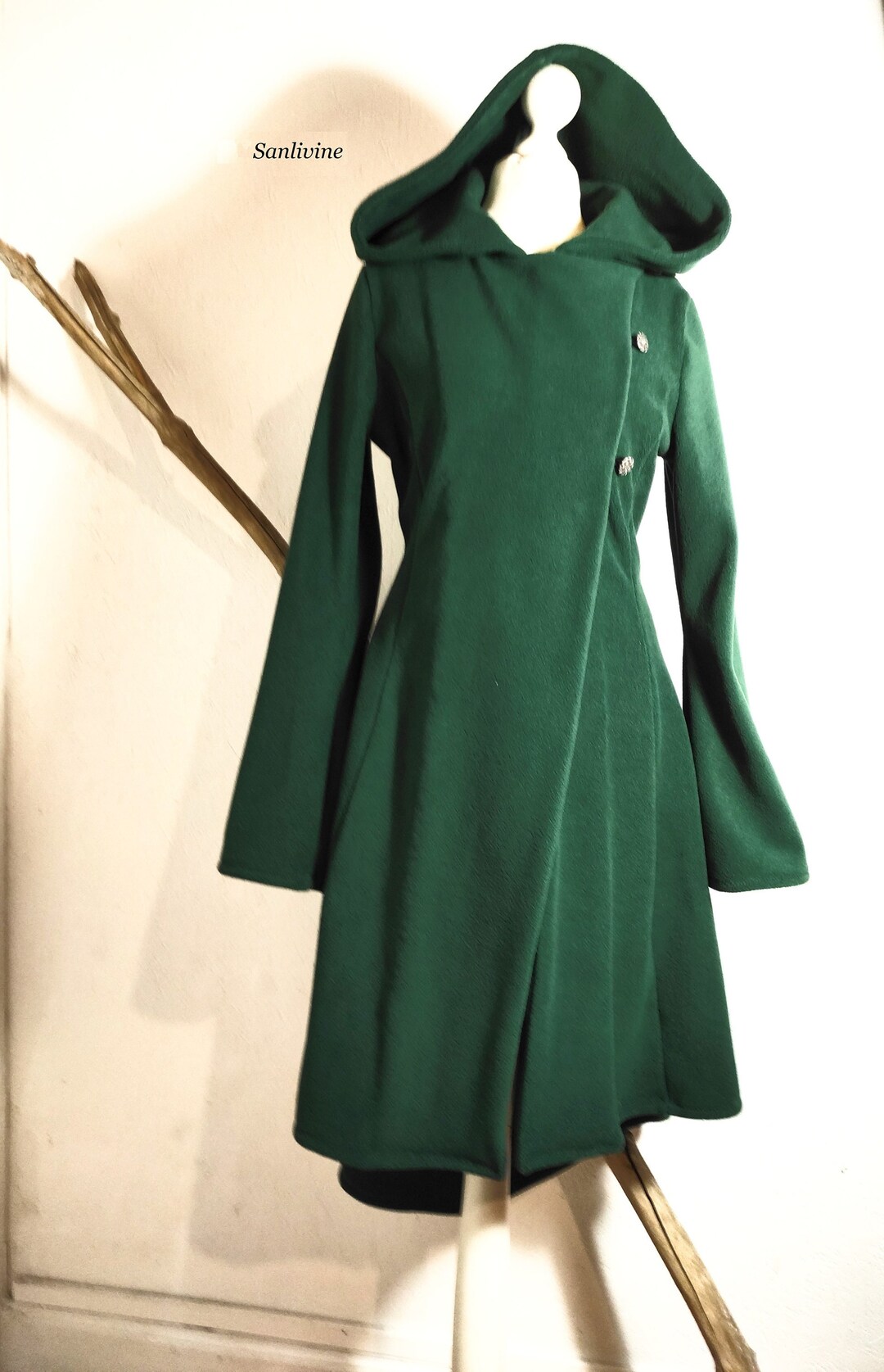 Long Elven Jacket Fleece Coat Fir Green Fairy Edomiel With Back Lacing ...