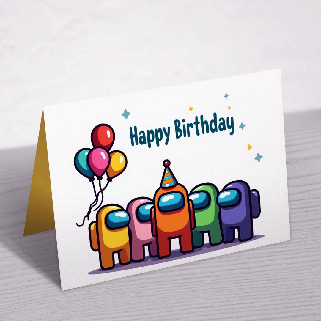 12 Digital Printable Among Us Birthday Party Cards, Greeting Card ...