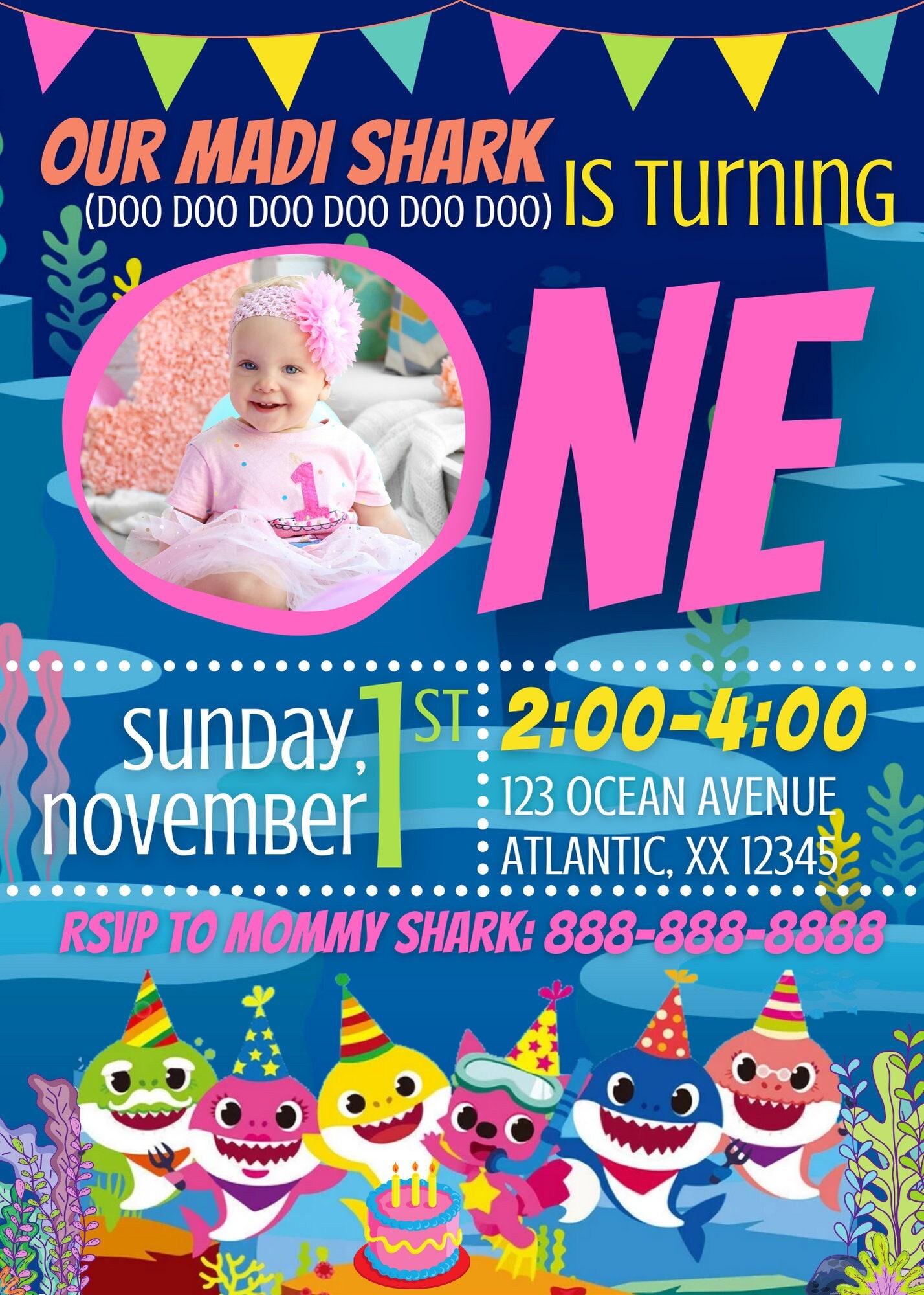 1st Birthday Party Invitation- Baby Shark - Etsy