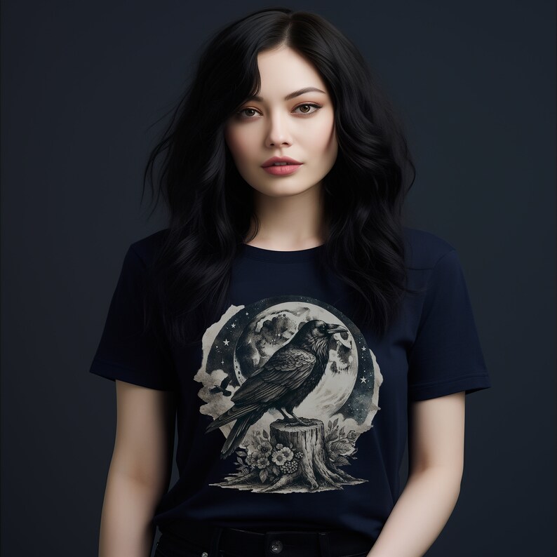 Vintage Raven Moon Witchy T-shirt, Soft Bella Canvas Tee Full Moon and ...