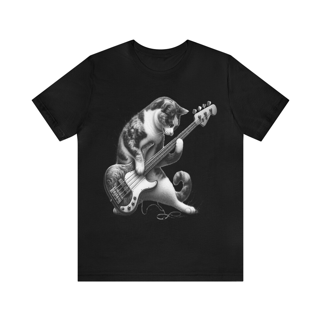Metalhead Cat Playing Bass Guitar, Funny Cat Unisex Tee Gift for ...