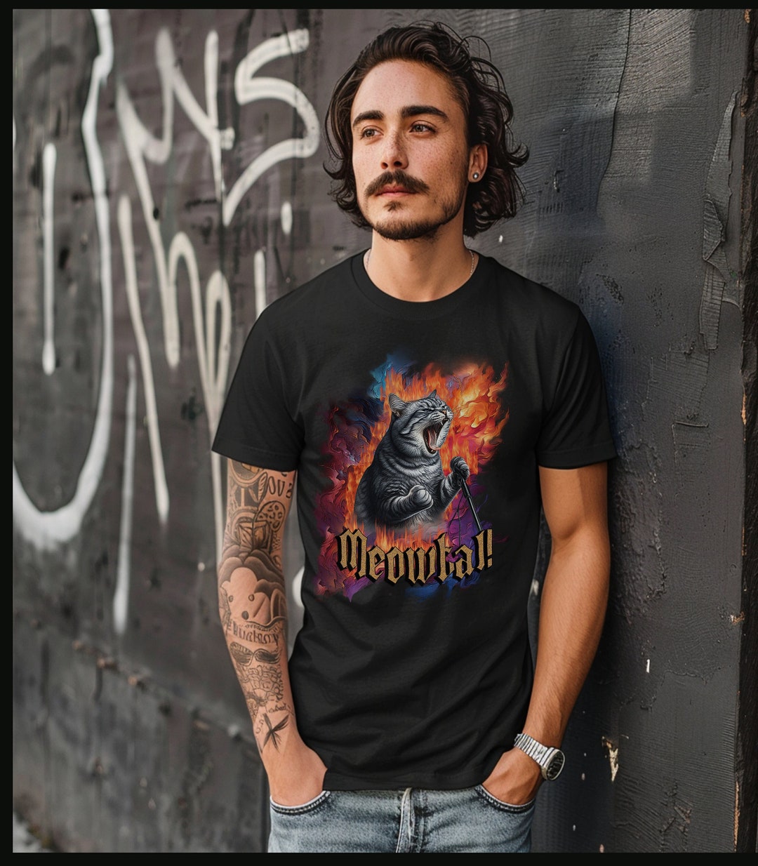 Heavy Meowtal Metalhead Cat Vocalist T-shirt, Bleegh Cat Heavy Metal ...