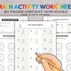 45 Pages Kids Math Worksheets, Printable Learning Activities Workbook ...