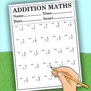 100 Pages Timed Addition Math Worksheet, Kindergarten 1st 2nd Grade ...