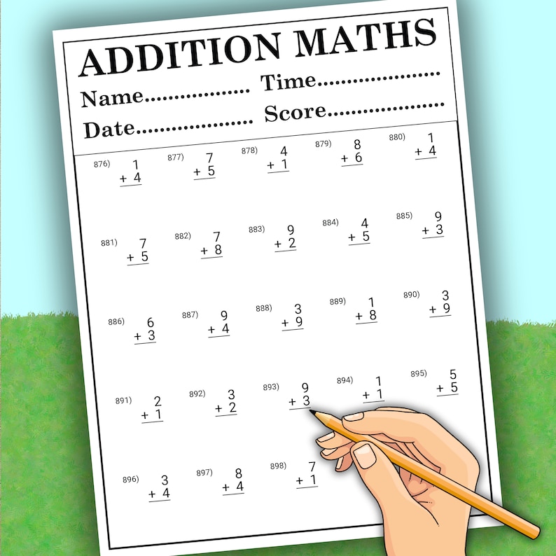 100 Pages Timed Addition Math Worksheet, Kindergarten 1st 2nd Grade ...