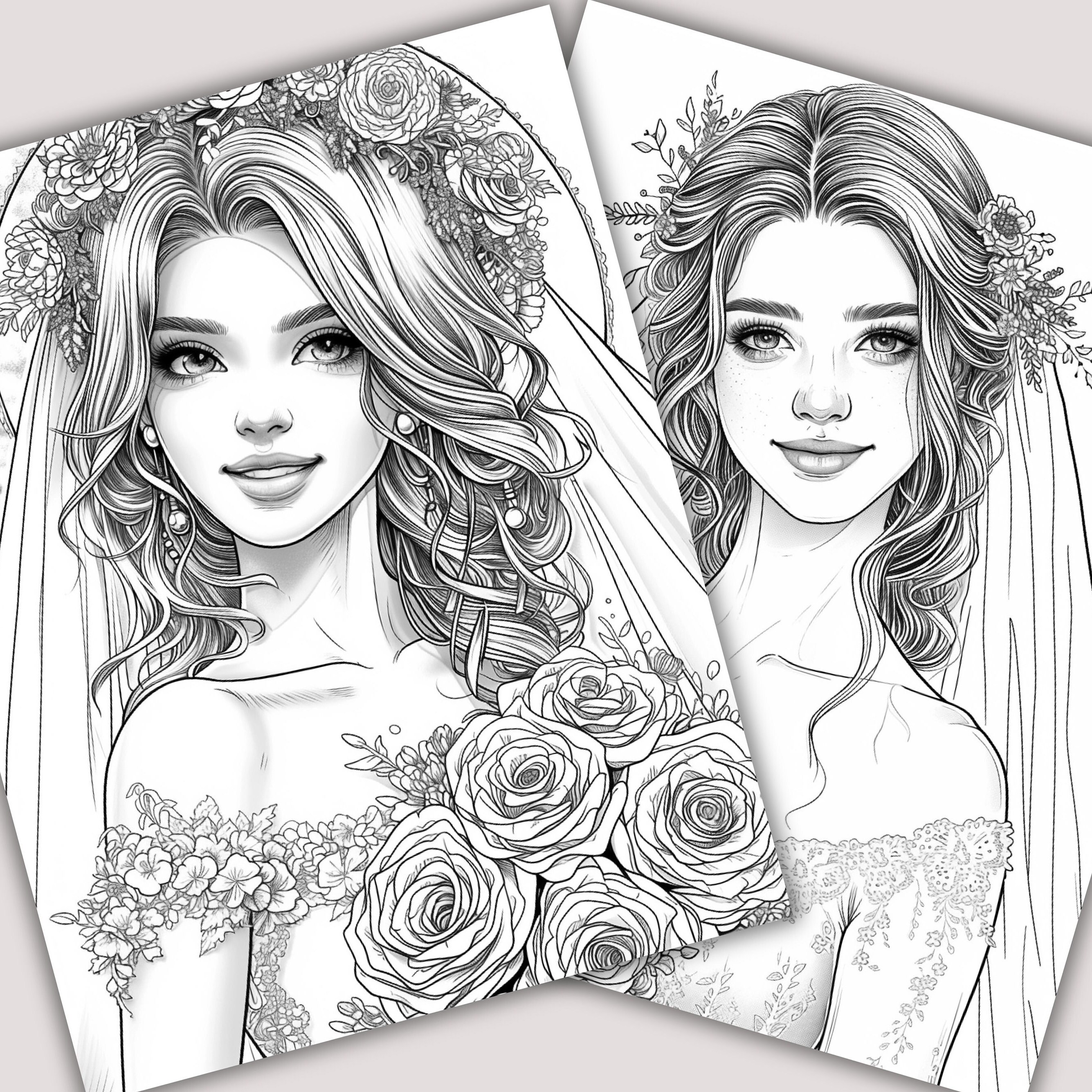 40 Grayscale Bride Coloring Pages, Printables Wedding Coloring Book ...