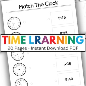 20 Time Learning Worksheets, Printable Learning Clock Practice 1st 2nd ...