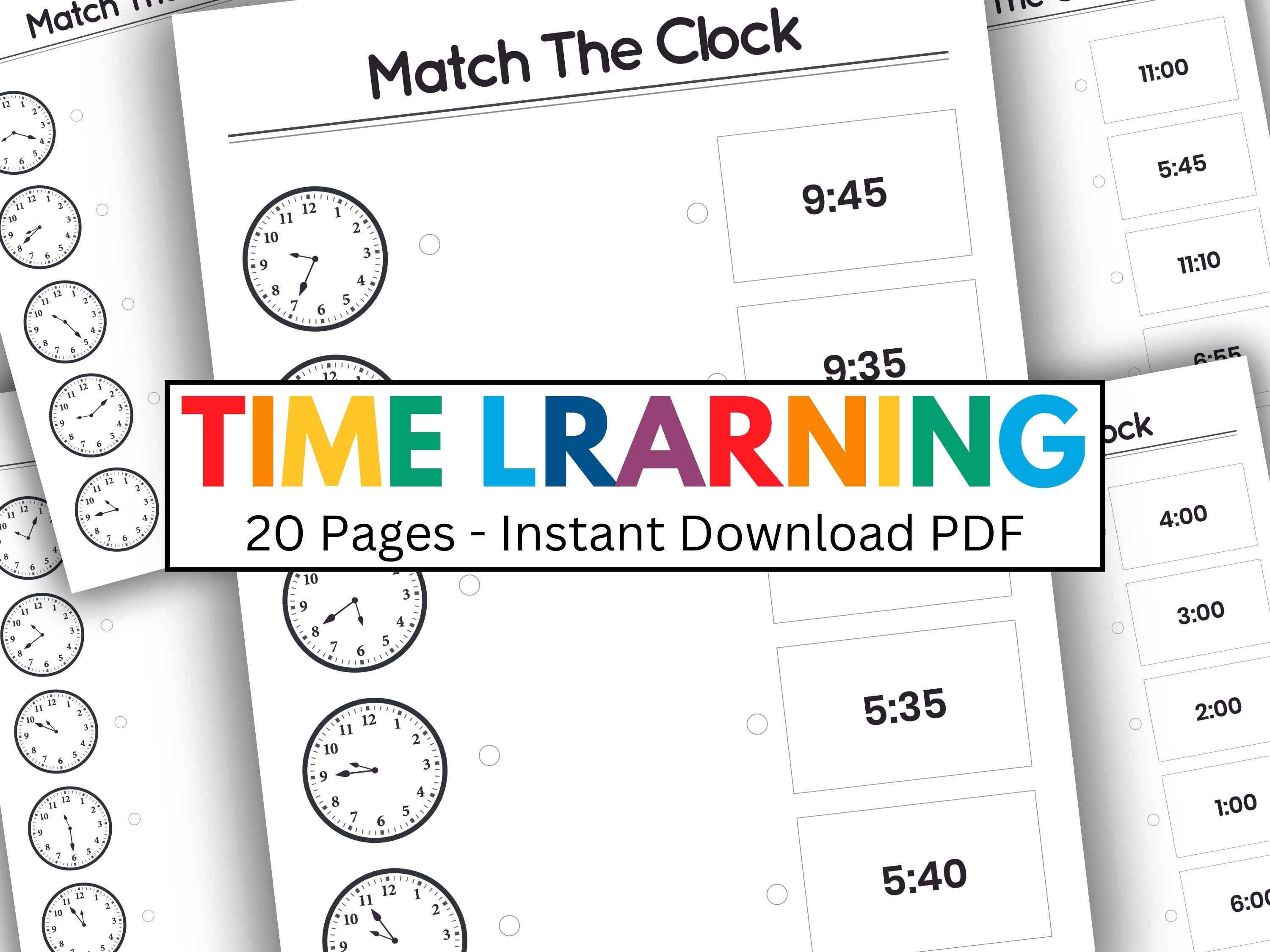 20 Time Learning Worksheets, Printable Learning Clock Practice 1st 2nd ...