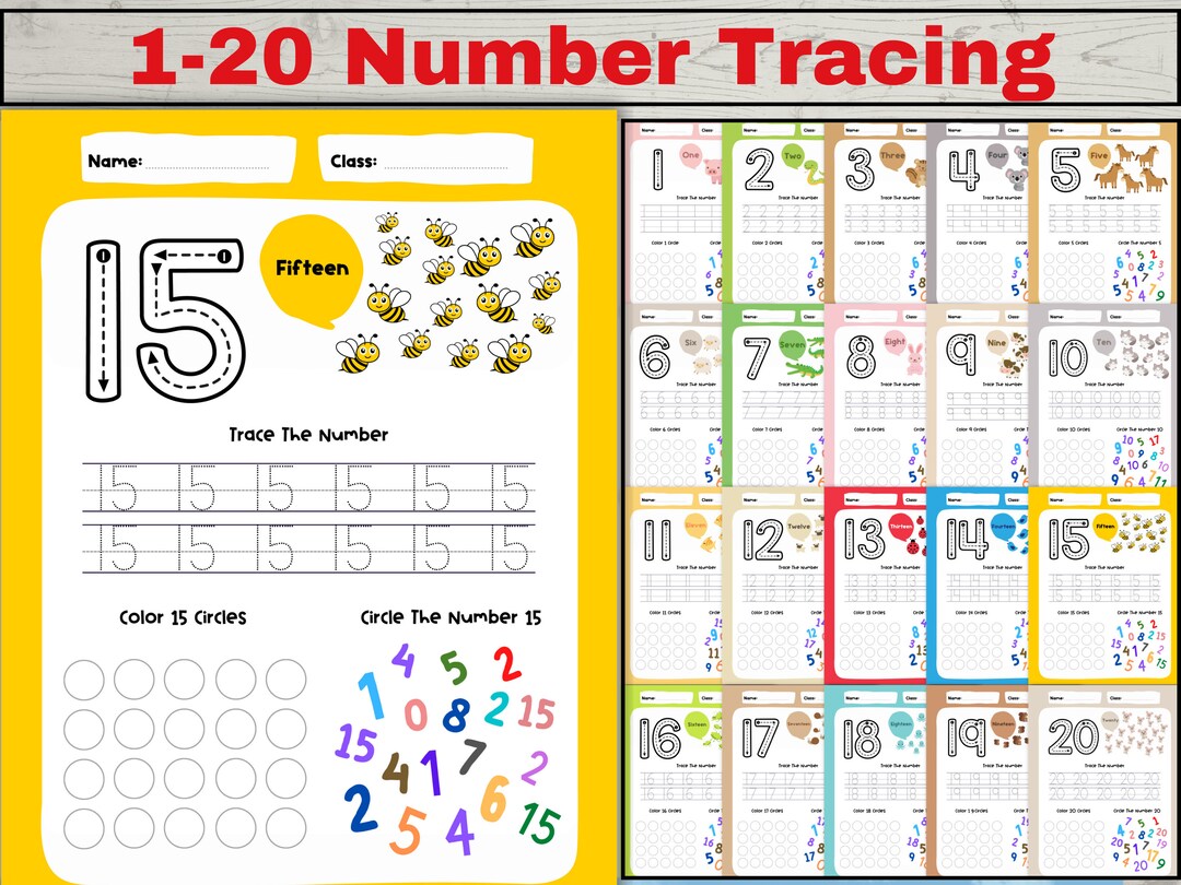 20 Number Tracing Worksheets, 1-20 Printable Number Tracing, Preschool ...