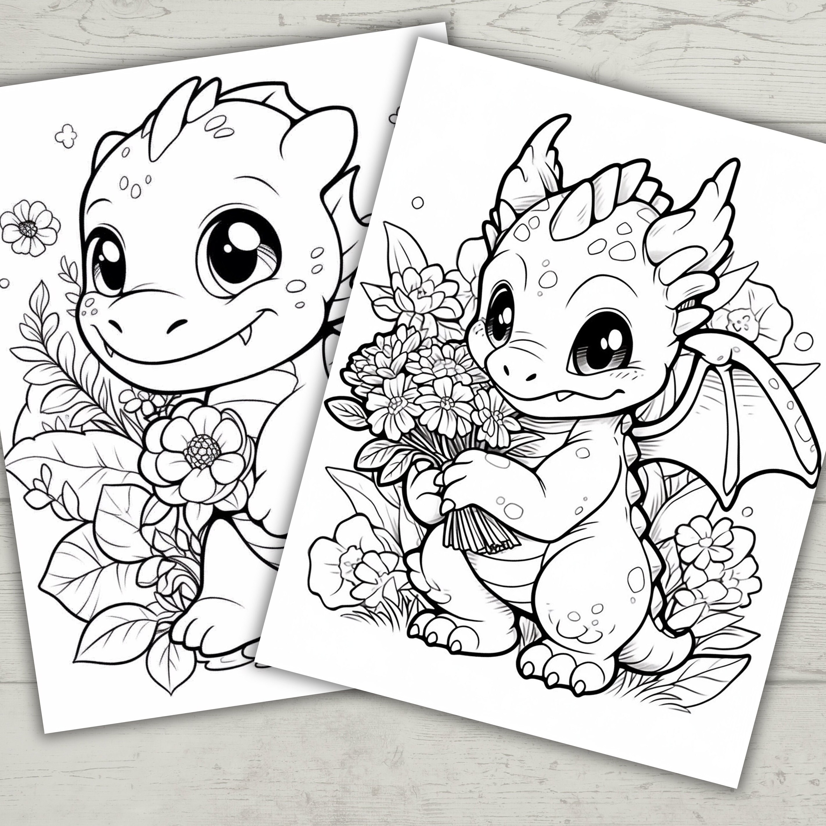 50 Cute Baby Dragon Coloring Pages, Grayscale Dragon Coloring Book ...