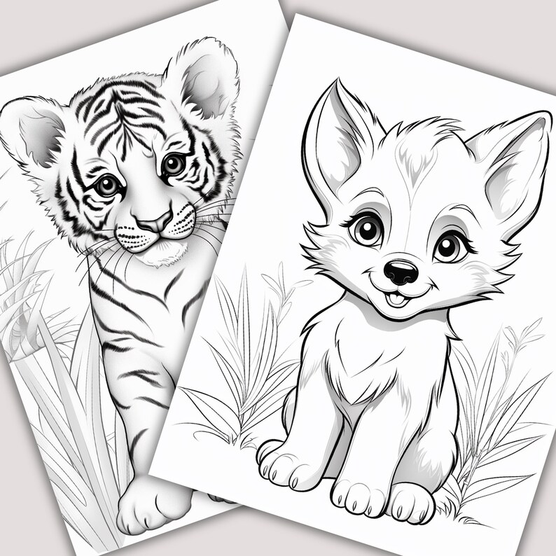 50 Grayscale Baby Wild Animals Coloring Pages, Cute Animal Coloring ...