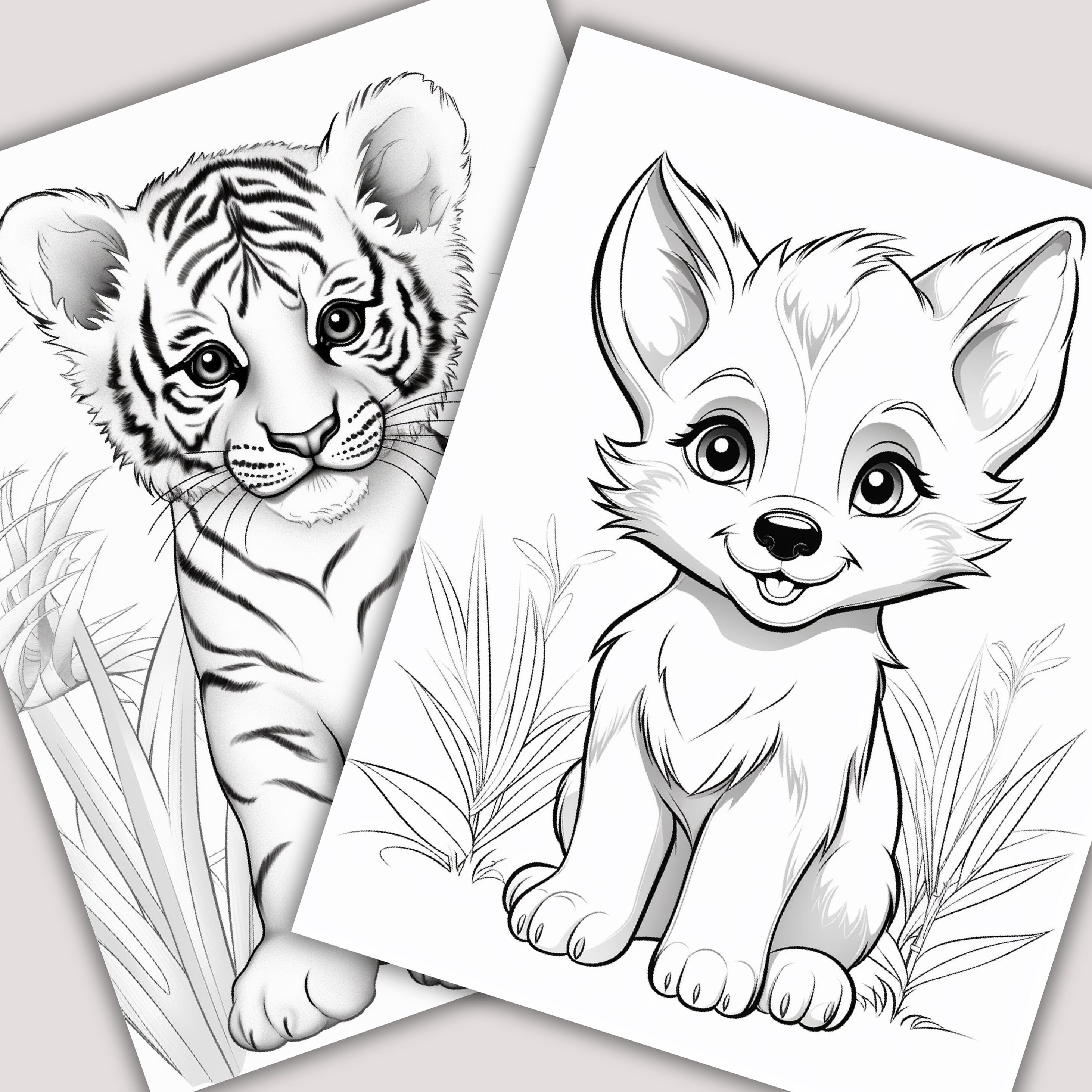 50 Grayscale Baby Wild Animals Coloring Pages, Cute Animal Coloring ...