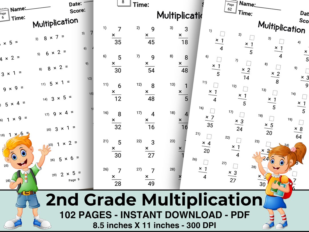 102 Pages Timed Multiplication Math Worksheet,printable 2nd Grade Math ...