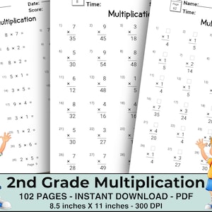102 Pages Timed Multiplication Math Worksheet,printable 2nd Grade Math ...
