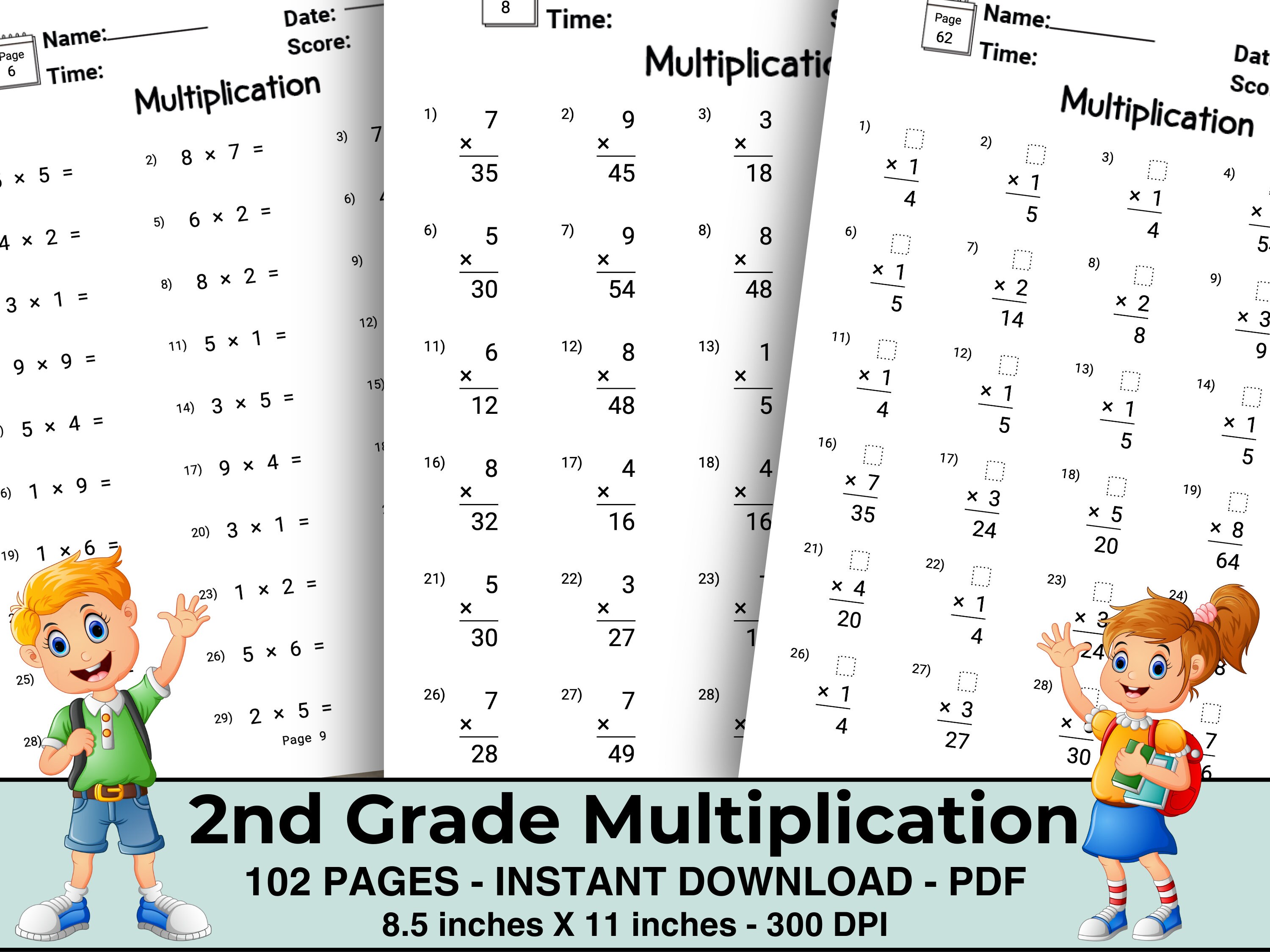 102 Pages Timed Multiplication Math Worksheet,printable 2nd Grade Math ...