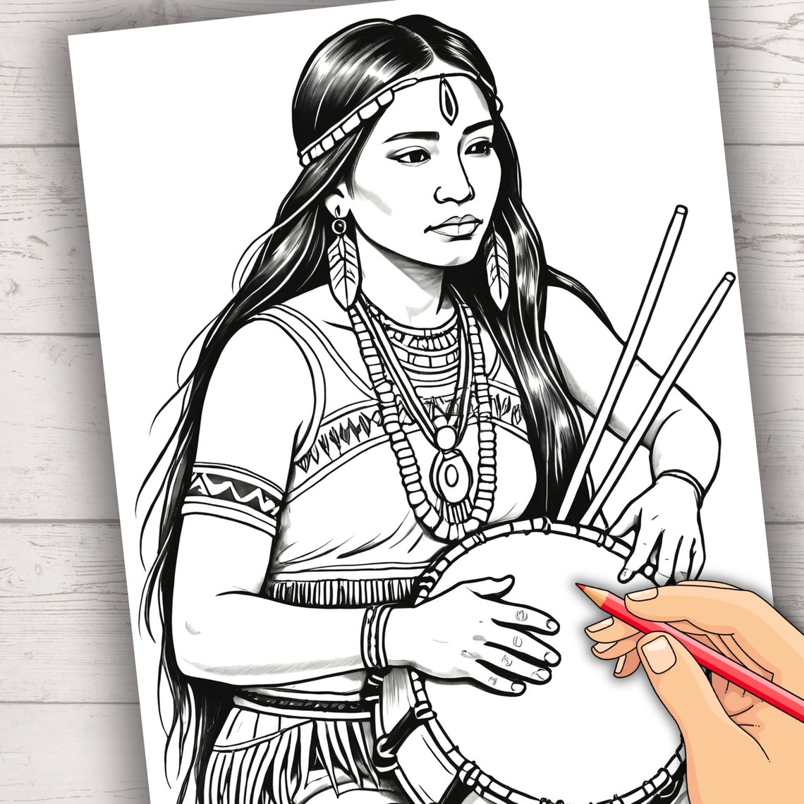 37 Native American Woman Coloring Pages, Printable Grayscale Portraits ...