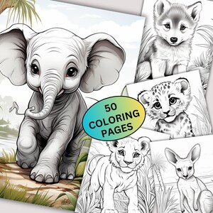 50 Grayscale Baby Wild Animals Coloring Pages, Cute Animal Coloring ...