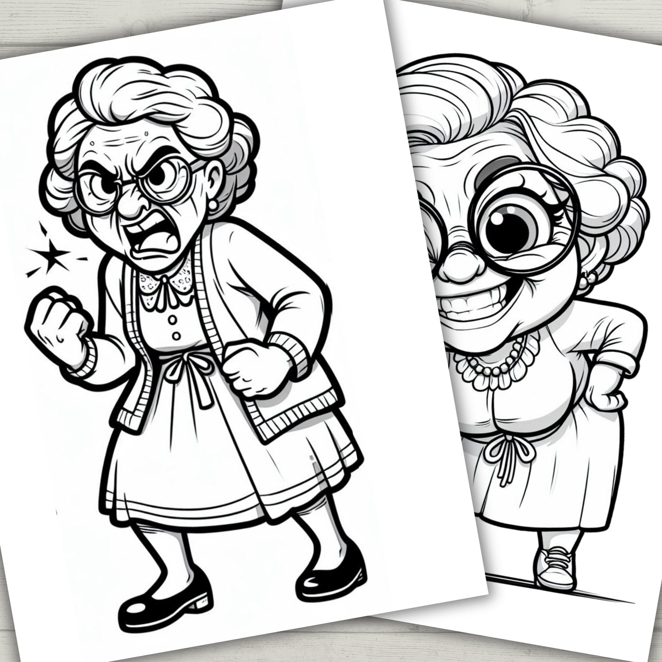70 Grayscale Crazy Granny's Coloring Pages, Printable Crazy Grandma ...
