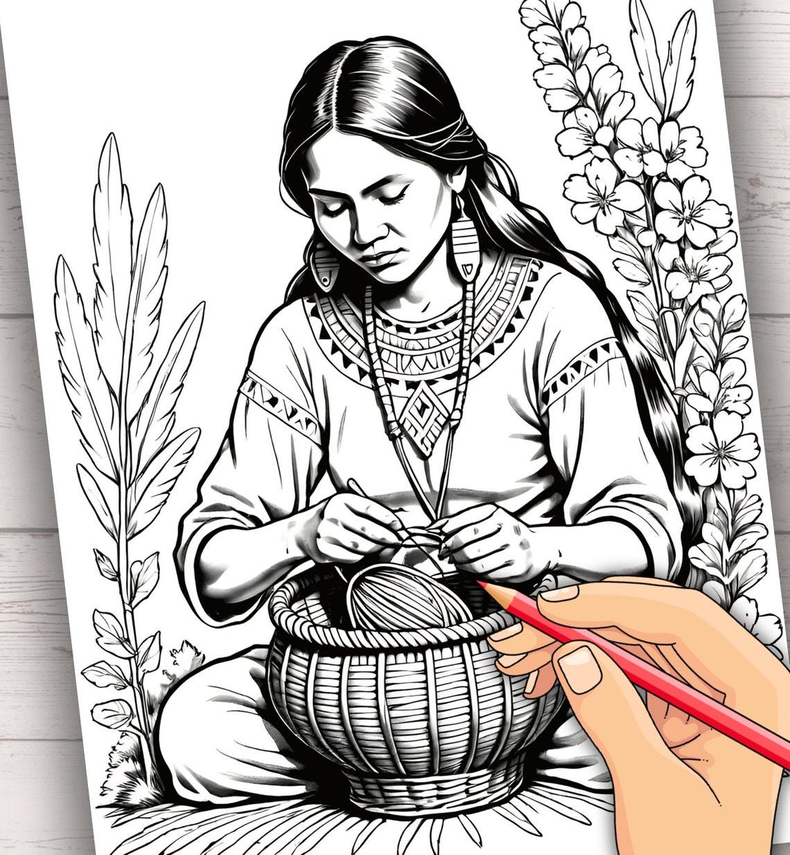37 Native American Woman Coloring Pages, Printable Grayscale Portraits ...