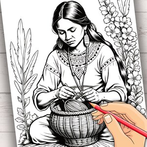 37 Native American Woman Coloring Pages, Printable Grayscale Portraits ...
