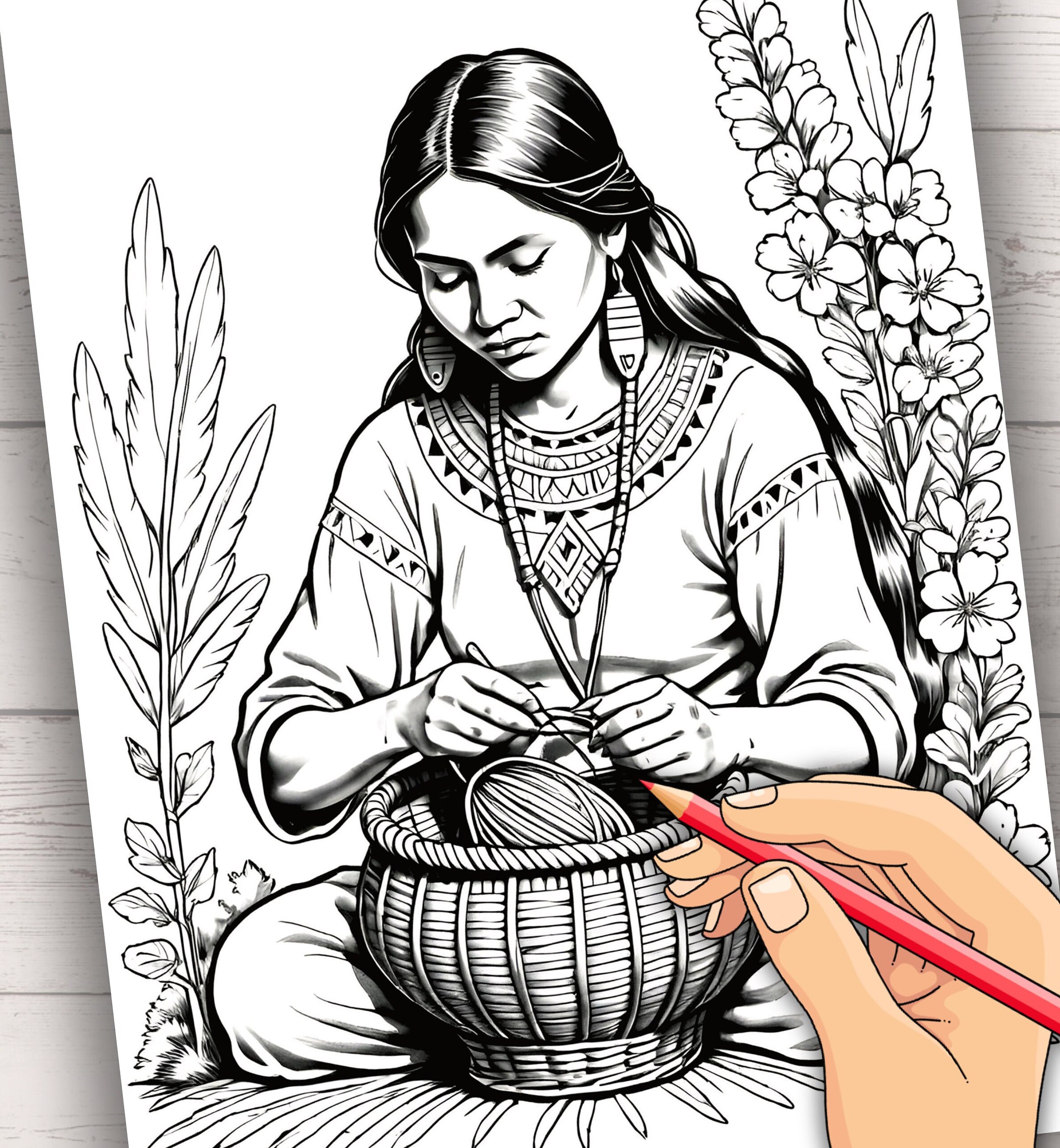 37 Native American Woman Coloring Pages, Printable Grayscale Portraits ...