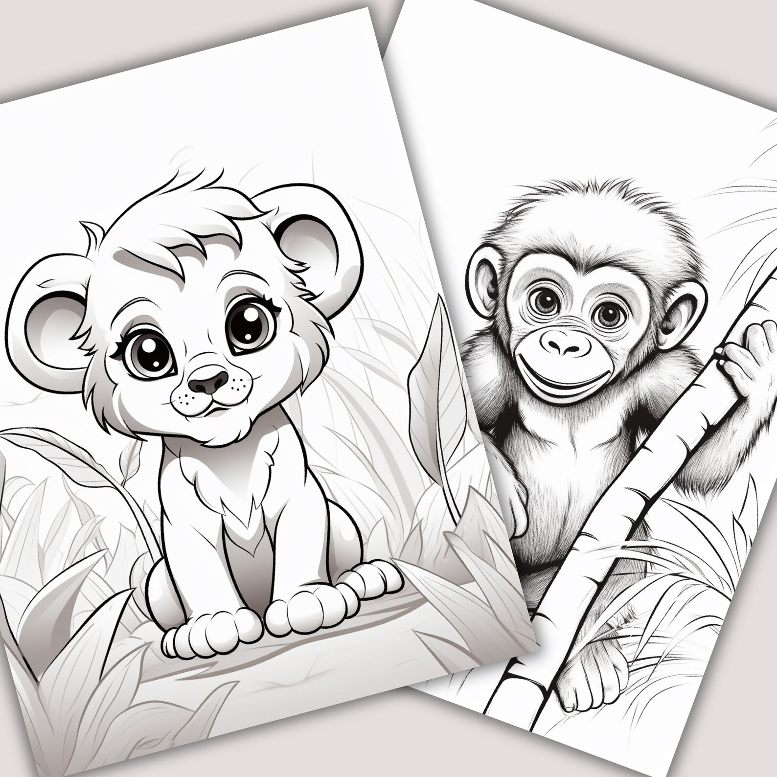 50 Grayscale Baby Wild Animals Coloring Pages, Cute Animal Coloring ...