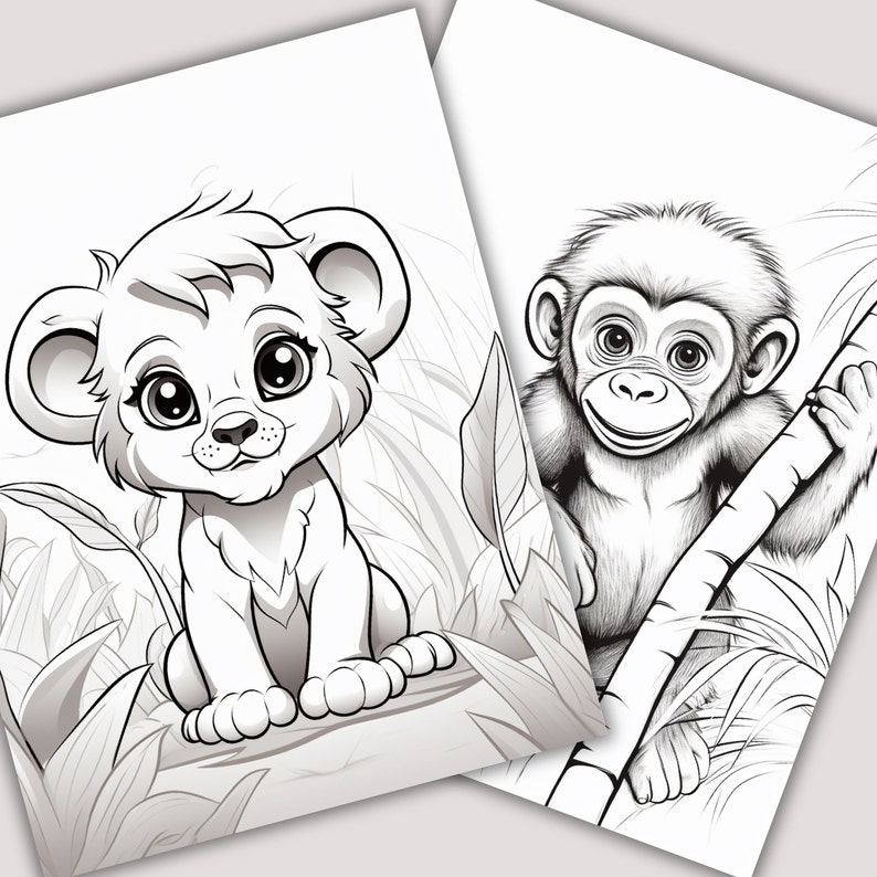 50 Grayscale Baby Wild Animals Coloring Pages, Cute Animal Coloring ...