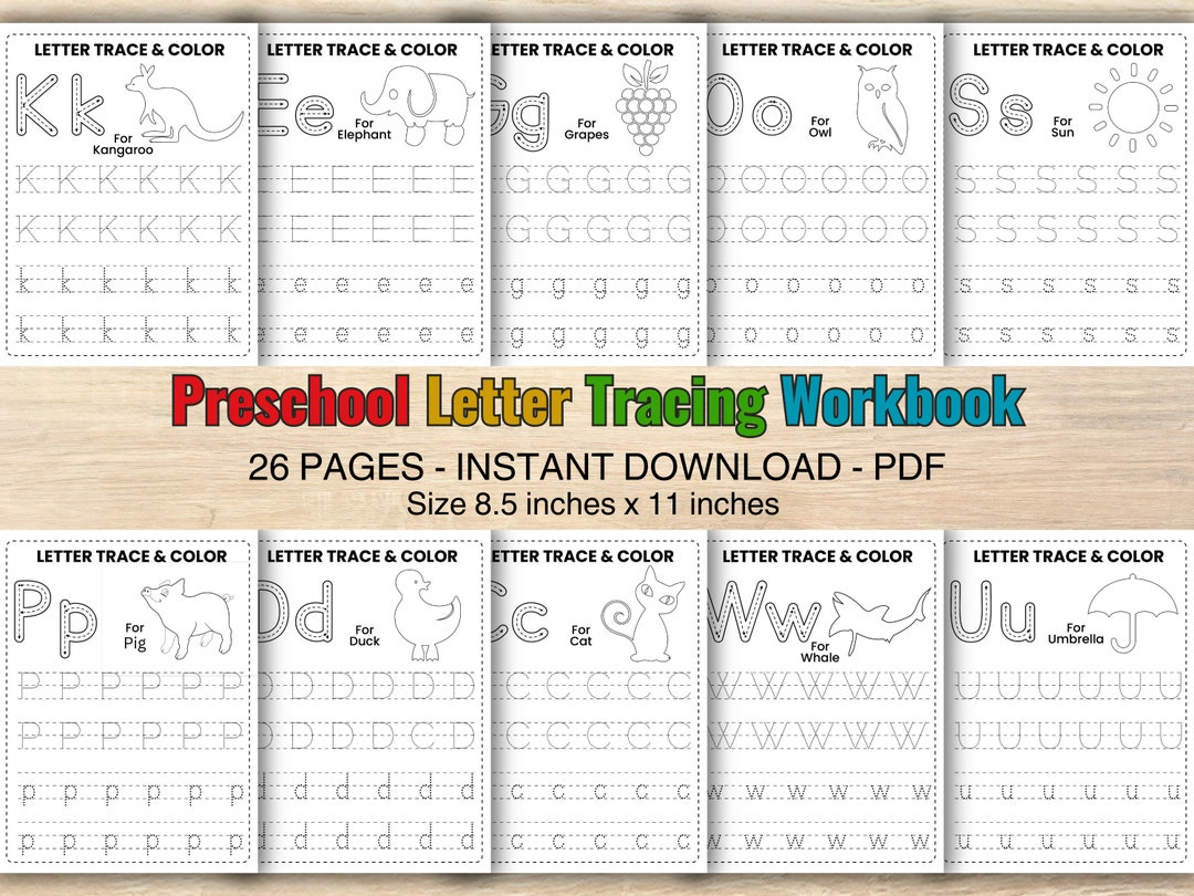26 Pages Letter Tracing, Handwriting Practice, Kindergarten Worksheets ...