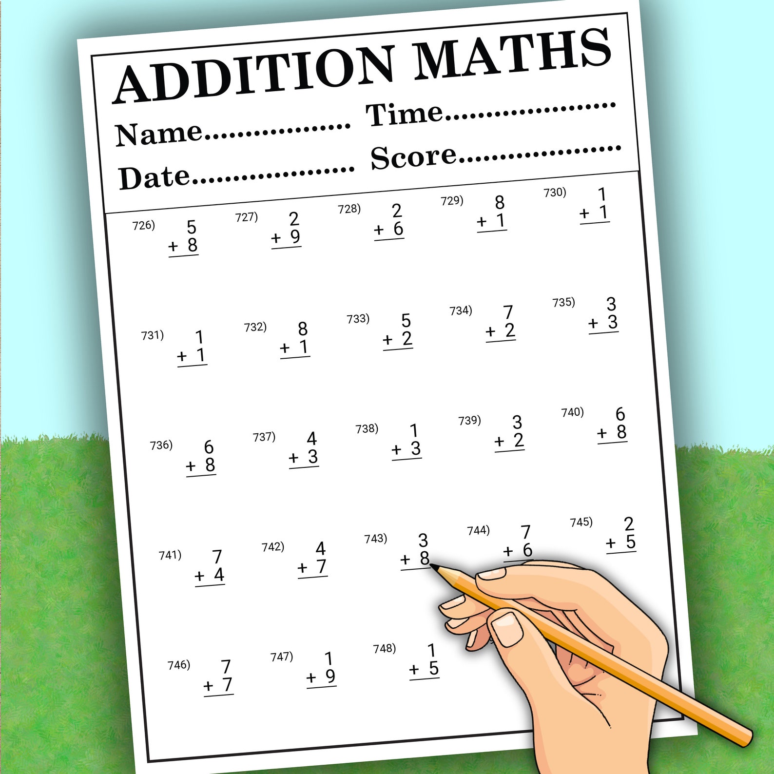 100 Pages Timed Addition Math Worksheet, Kindergarten 1st 2nd Grade ...