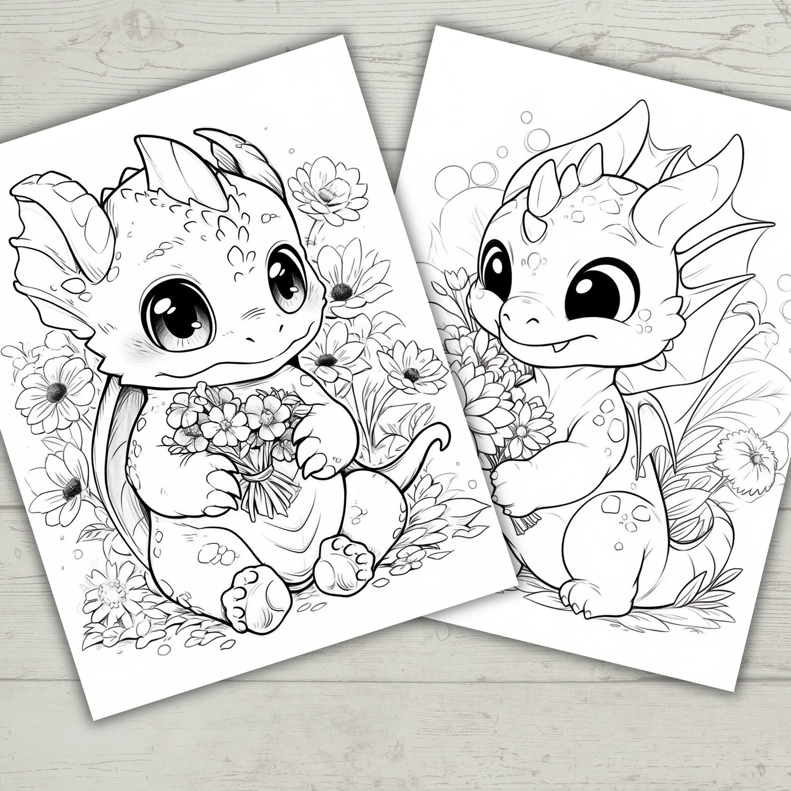 50 Cute Baby Dragon Coloring Pages, Grayscale Dragon Coloring Book ...