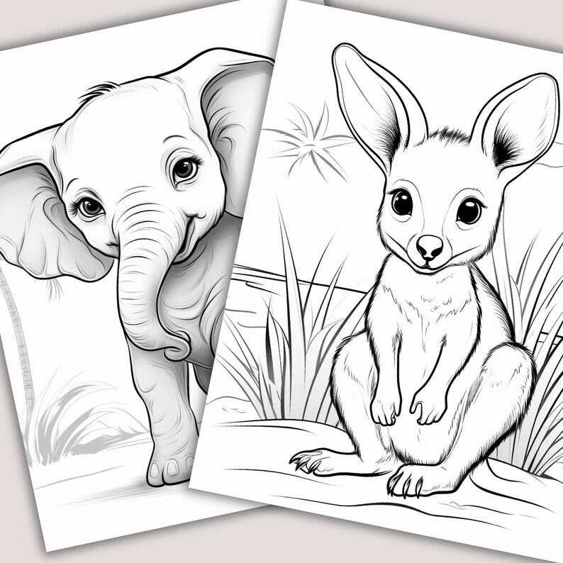 50 Grayscale Baby Wild Animals Coloring Pages, Cute Animal Coloring ...